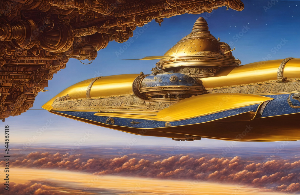 closeup of ancient hindu flying chariot or palast of gods vimana golden ...