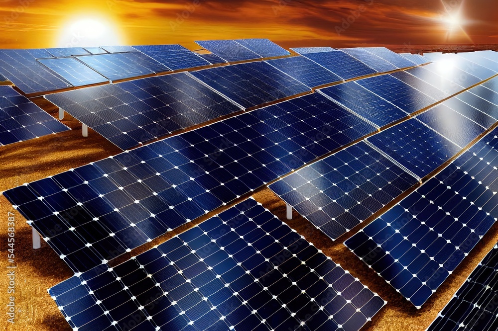 Solar traps. Solar panels on metal racks. Eco power plant. Panels for ...