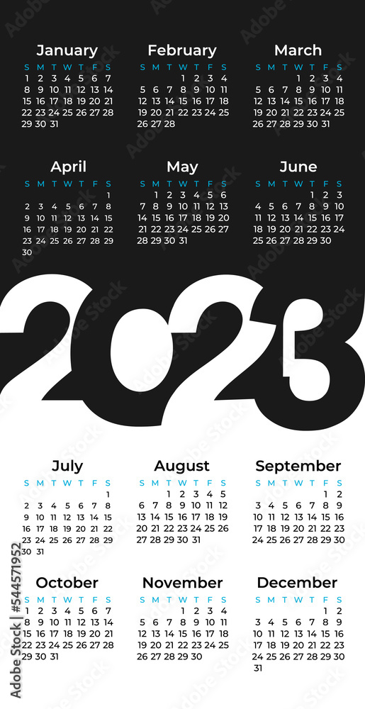 2023 Calendar year vector illustration. The week starts on Sunday ...