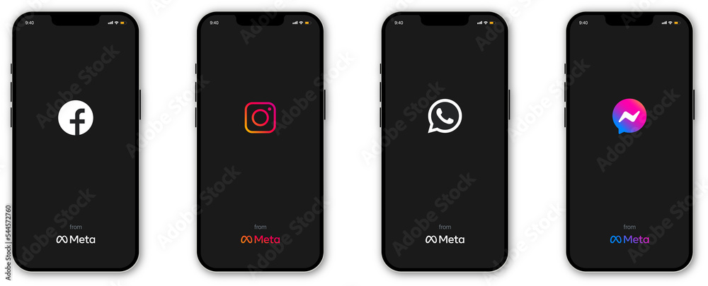 Home screen of popular apps from Meta: Facebook, Instagram, WhatsApp ...