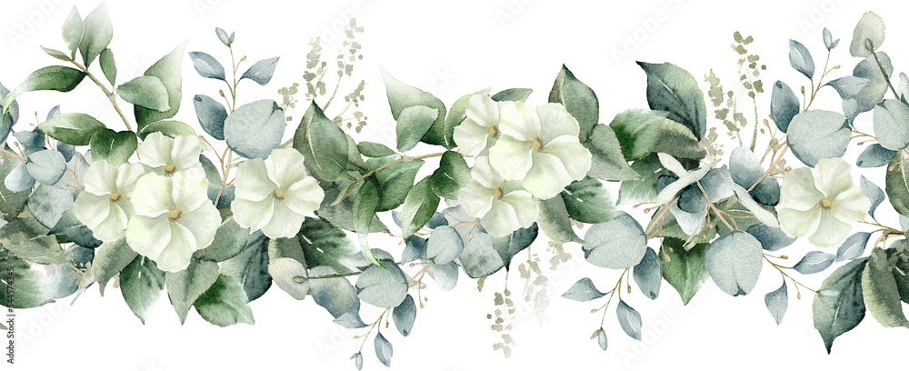 Eucalyptus leaves seamless border. Watercolor floral illustration ...
