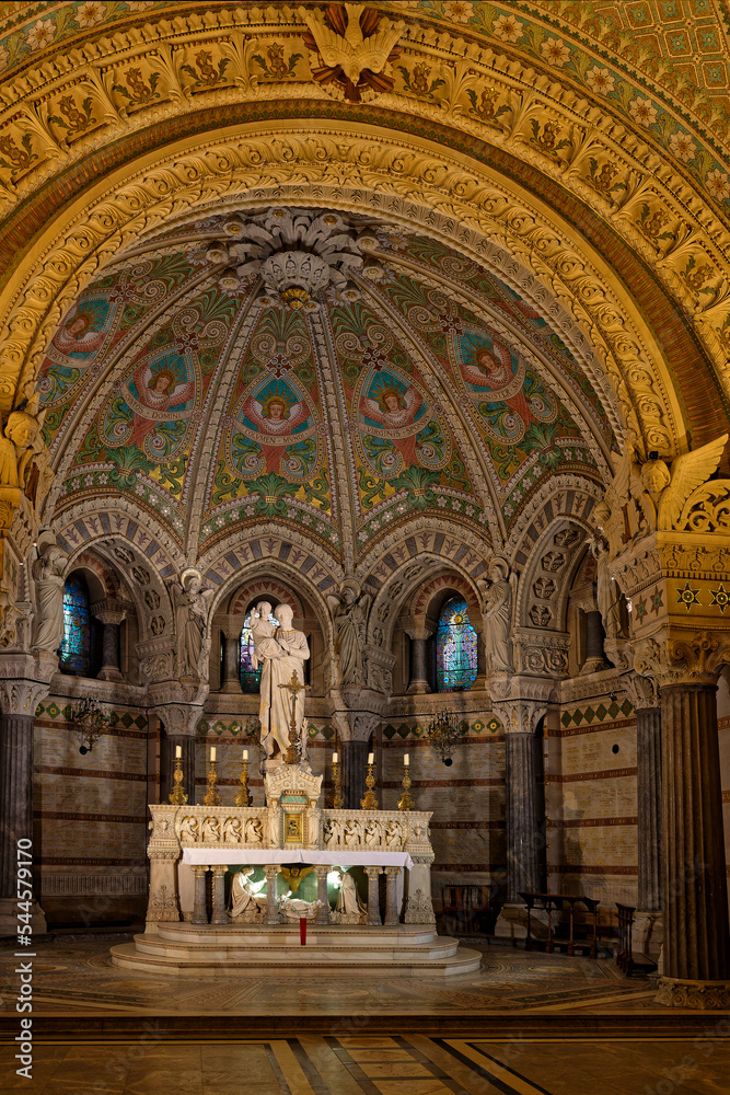 LYON, FRANCE, November 8, 2022 : Inside the crypt of Fourvière Basilica ...