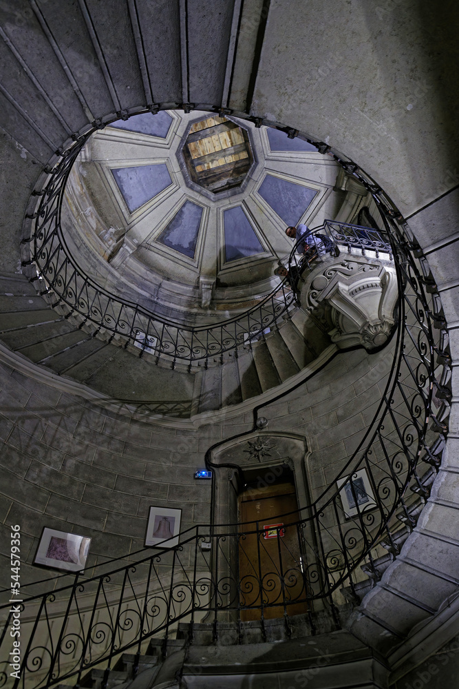LYON, FRANCE, November 8, 2022 : Stairs inside a tower of Fourviere ...