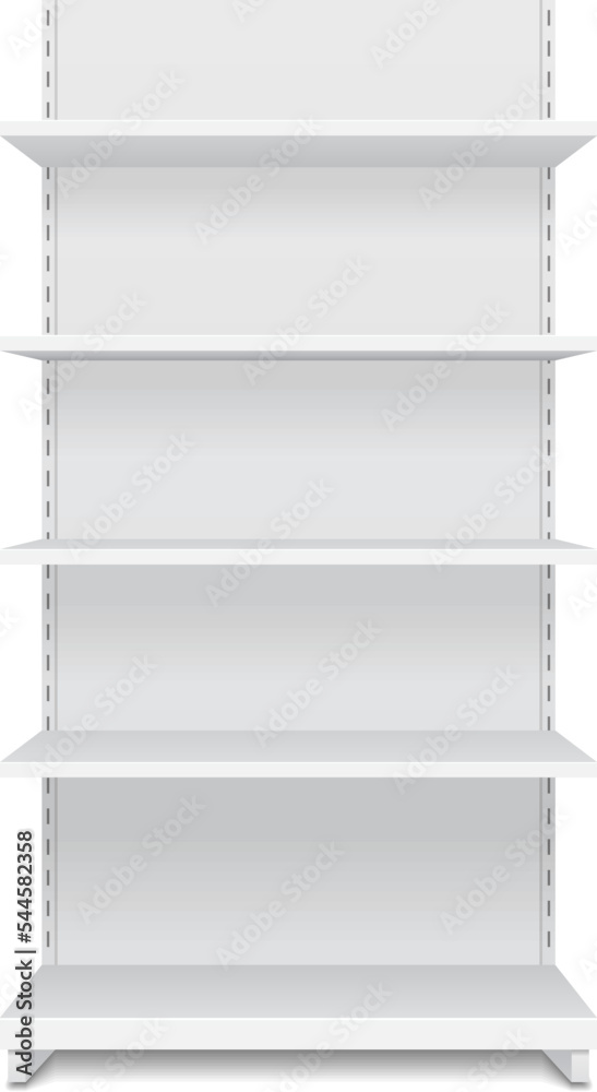 Mockup White Blank Empty Showcase Display With Retail Shelves. Front ...