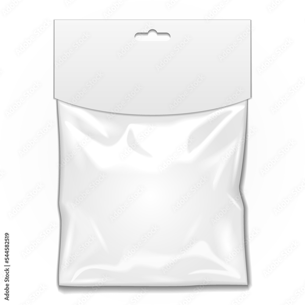 Mockup White Blank Plastic Pocket Bag. Transparent. With Hang Slot ...