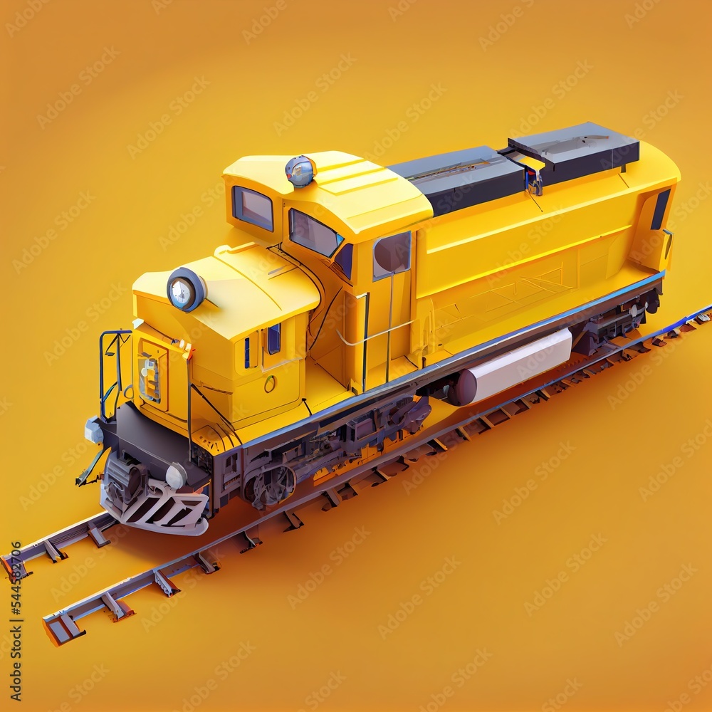 Cartoon train model isolated on clean yellow background, beautiful ...