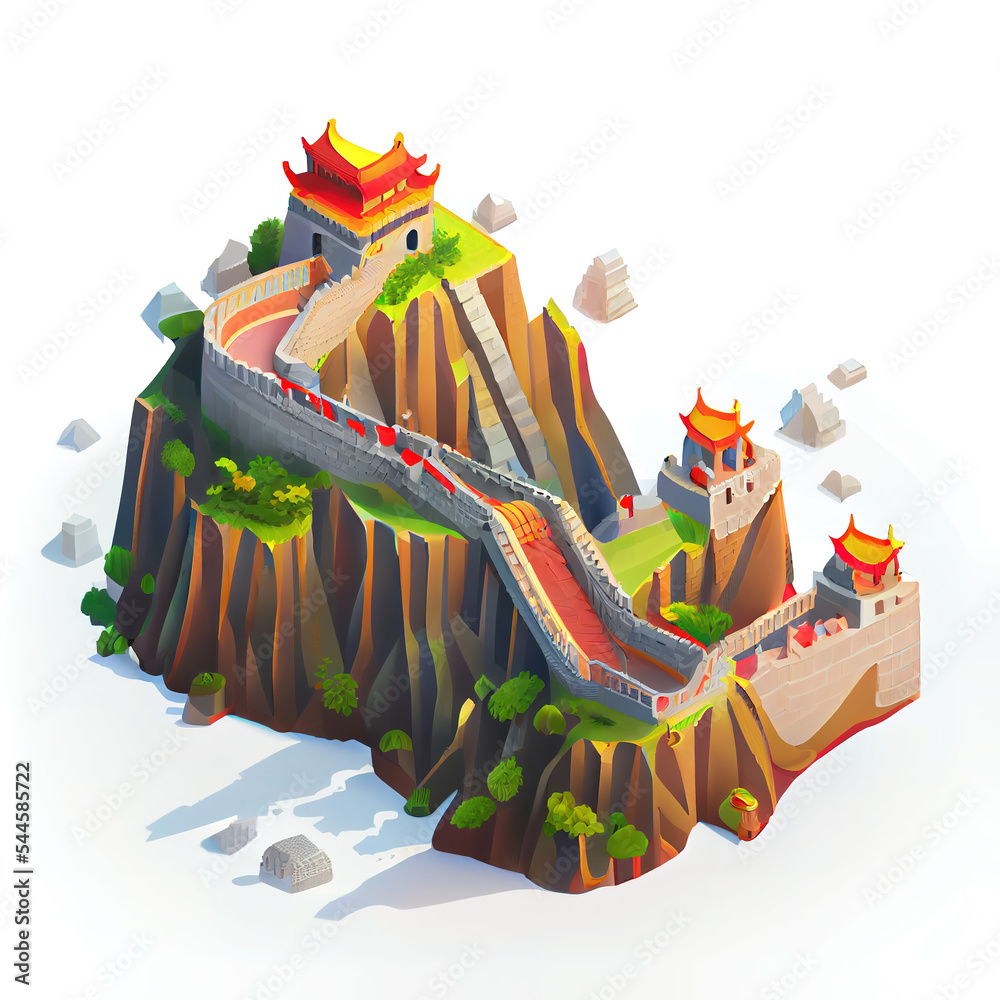 Beautiful cartoon asian castle, isometric diorama generated by Ai Stock ...