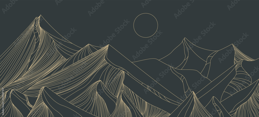 landscape wallpaper design with golden mountain line arts mountain ...