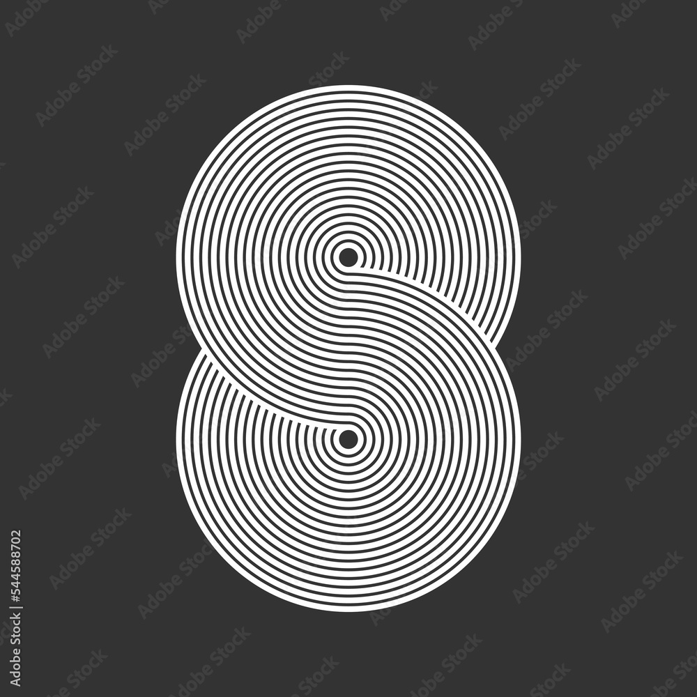 Striped lines in a shape of a number 8. White Celtic knot pattern on a ...