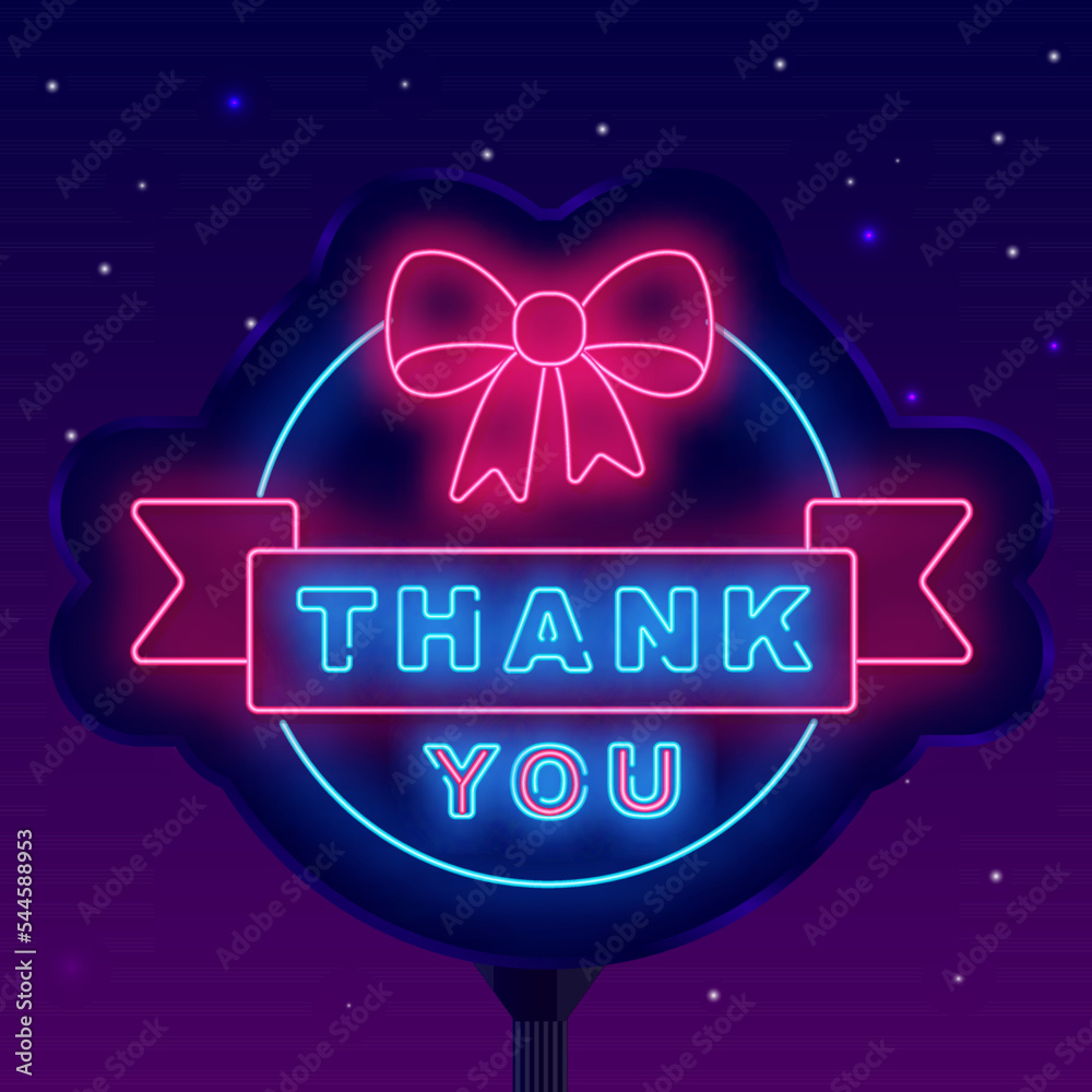 Thank you neon street billboard. Greeting card with gratitude. Luminous ...