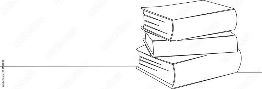 continuous single line drawing of stack of books, line art vector ...