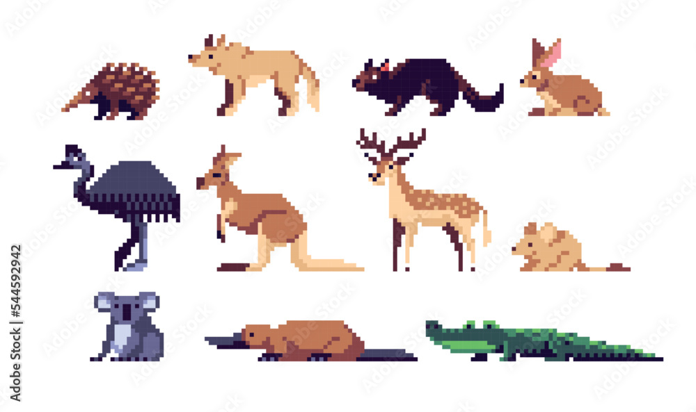 Australian Animals pixel art set. Exotic wildlife collection. 8 bit ...