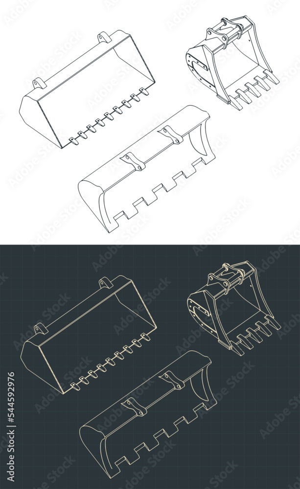 Buckets isometric blueprints Stock Vector | Adobe Stock