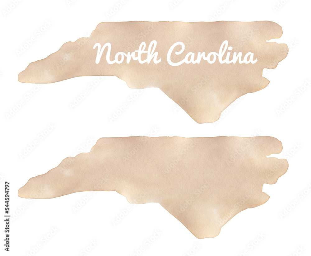 Watercolour illustration set of North Carolina State Map Silhouette in ...