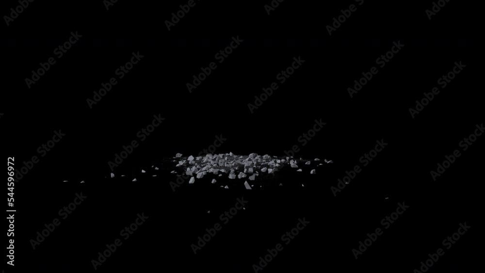 Debris from ground explosion with smoke and sand on a black background ...