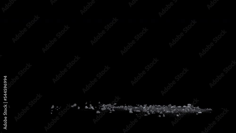 Debris from ground explosion with smoke and sand on a black background ...