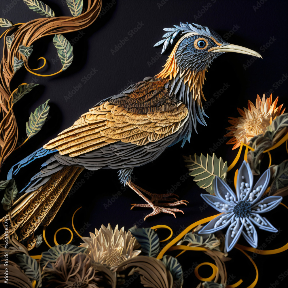 colorful bird papercut isolated on black background, generative ai ...