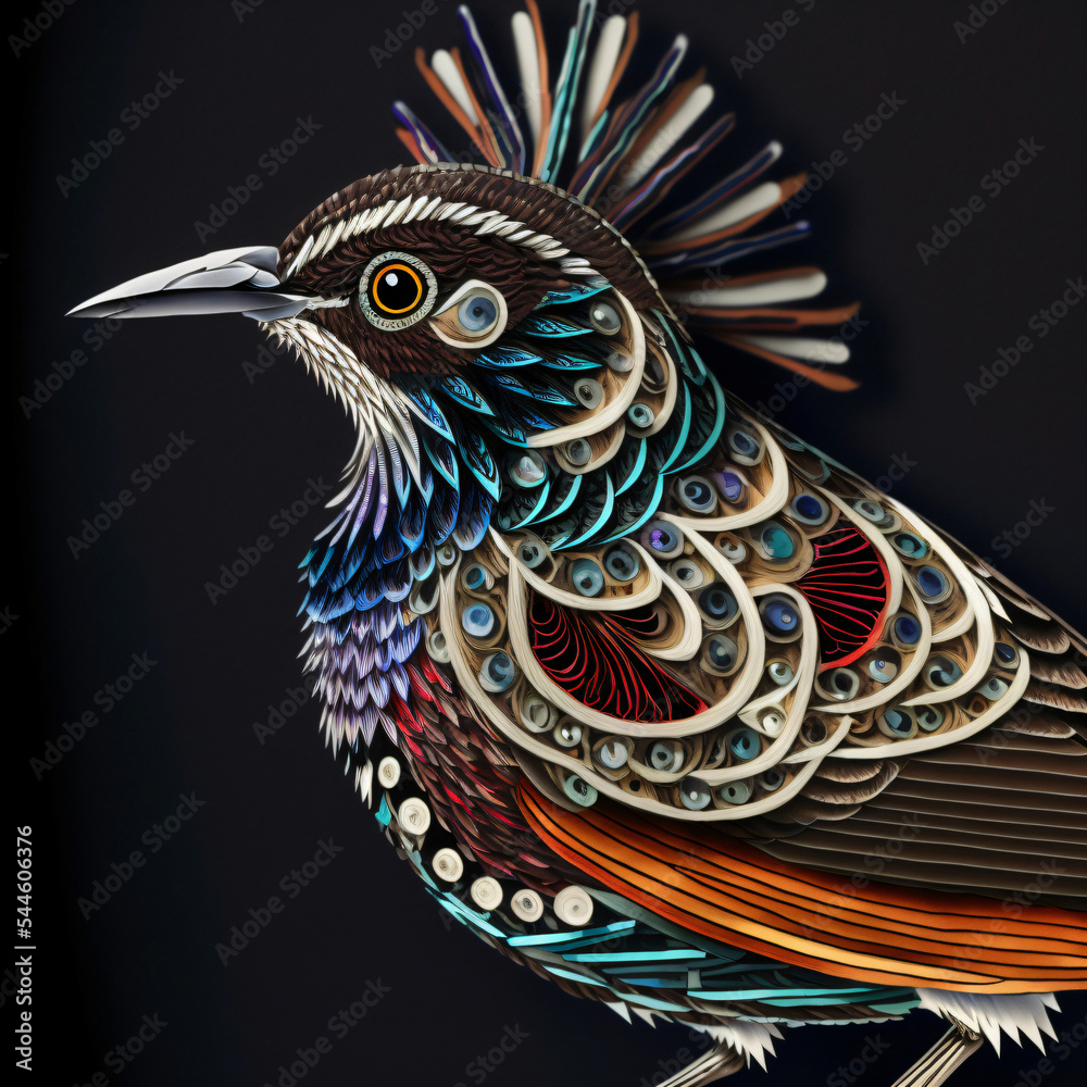 colorful bird papercut isolated on black background, generative ai ...