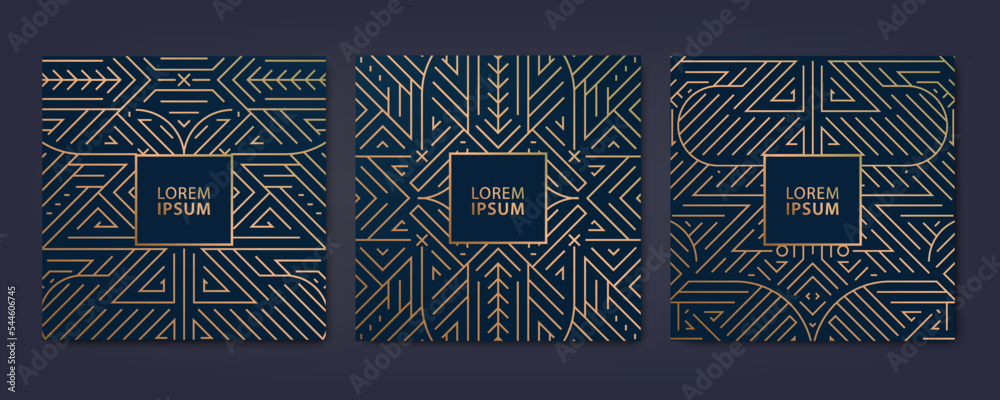 Vector set of luxury line cover templates, square line art deco ...