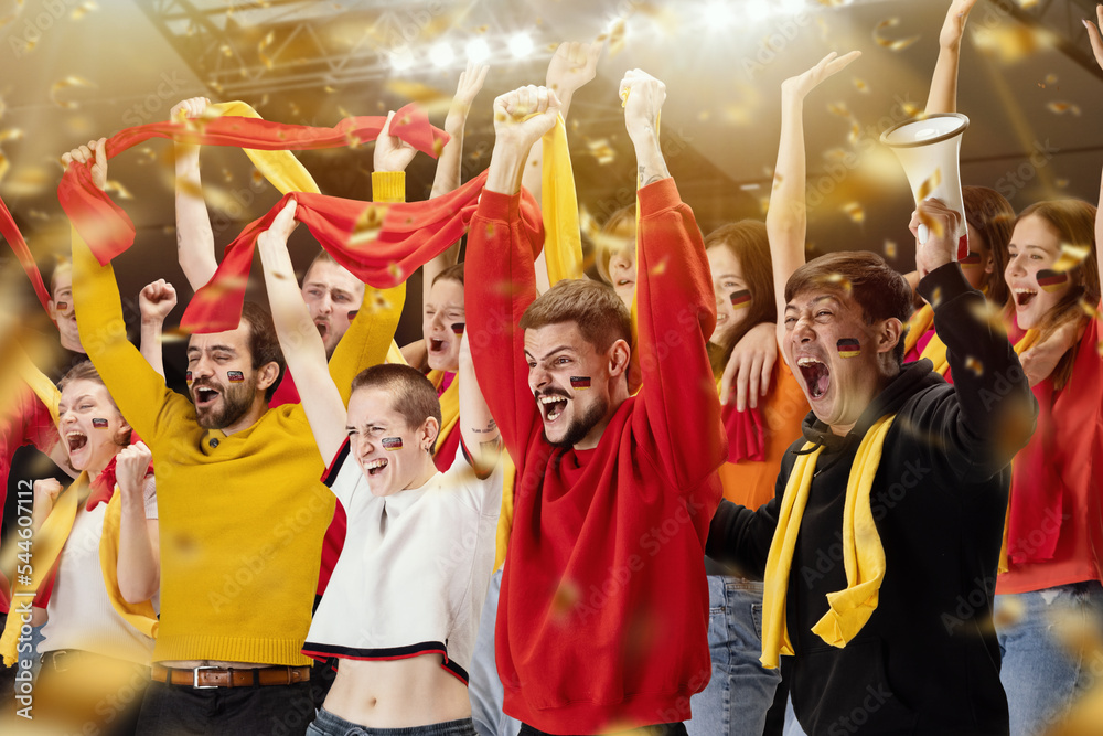 German emotive football soccer fans cheering their team, rejoice goal ...