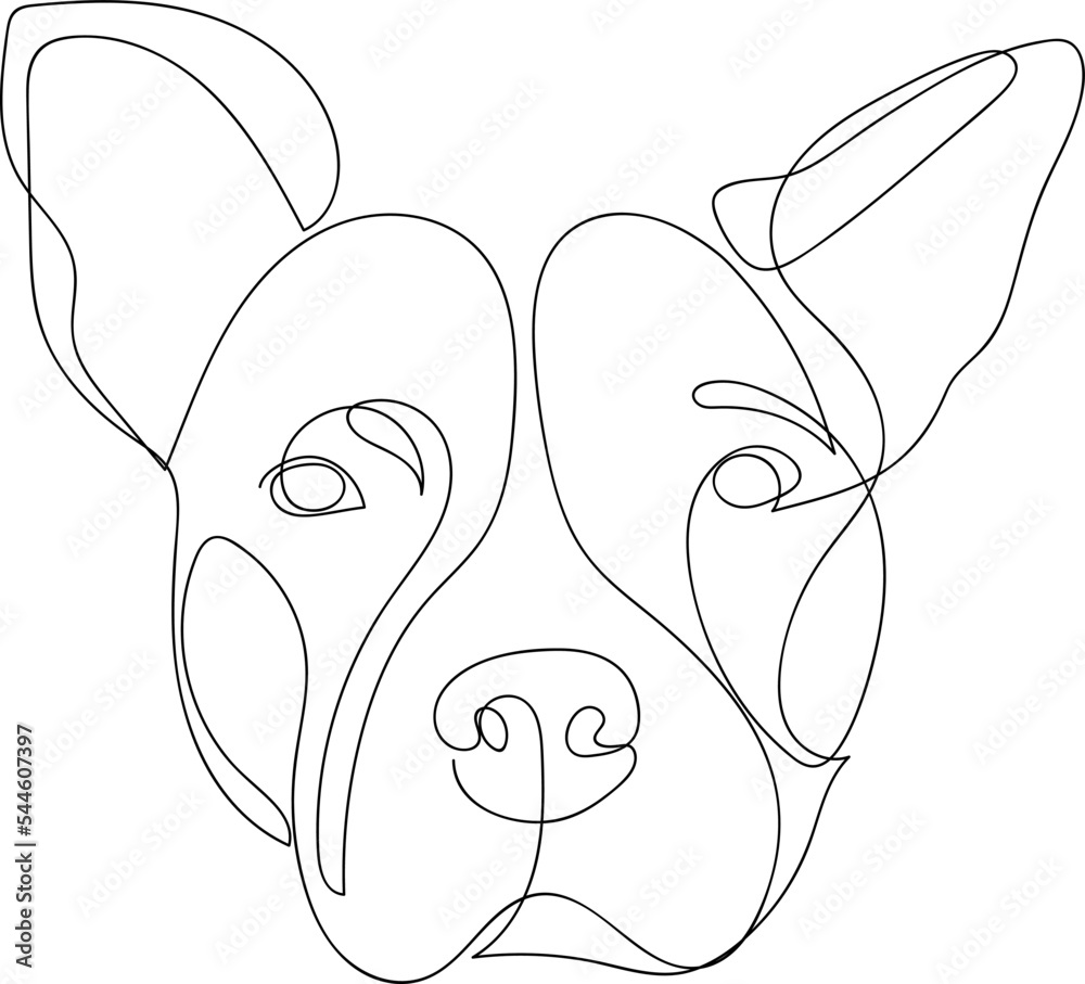 Continuous line Pit Bull. Single line minimal style Pitbull dog vector ...