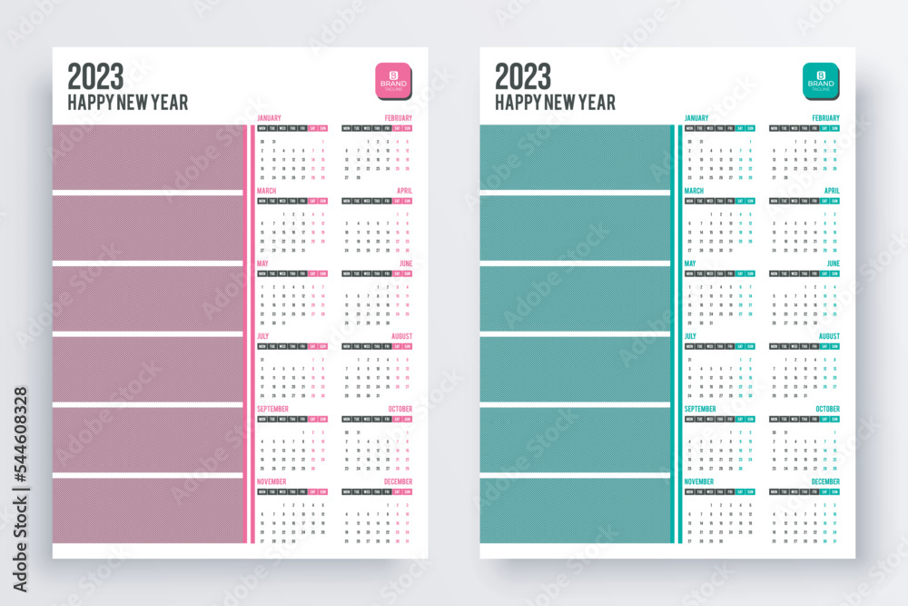2023 year calendar template design. Wall calendar design 2023. Stock ...