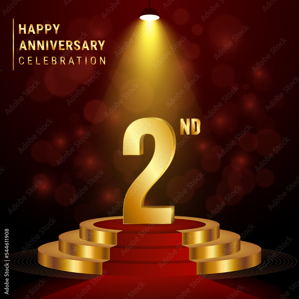 2nd Anniversary. Perfect template design with golden podium for ...
