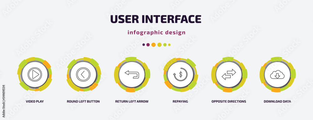 user interface infographic template with icons and 6 step or option. user interface icons such ...