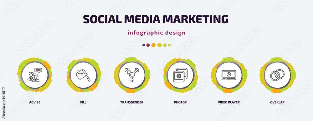 social media marketing infographic template with icons and 6 step or ...