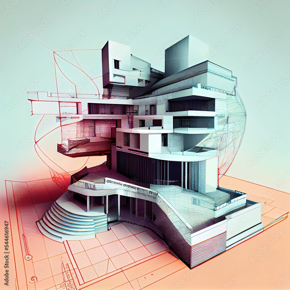 3d Architecture Exploded Diagram Illustration Stock Illustration Adobe Stock