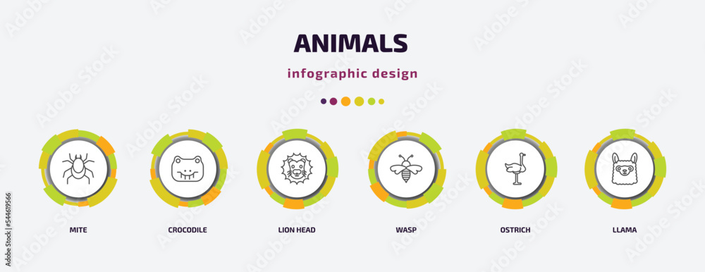 animals infographic template with icons and 6 step or option. animals ...
