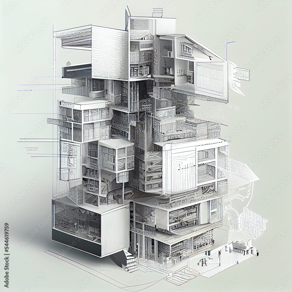 3d architecture exploded diagram illustration Stock Illustration ...