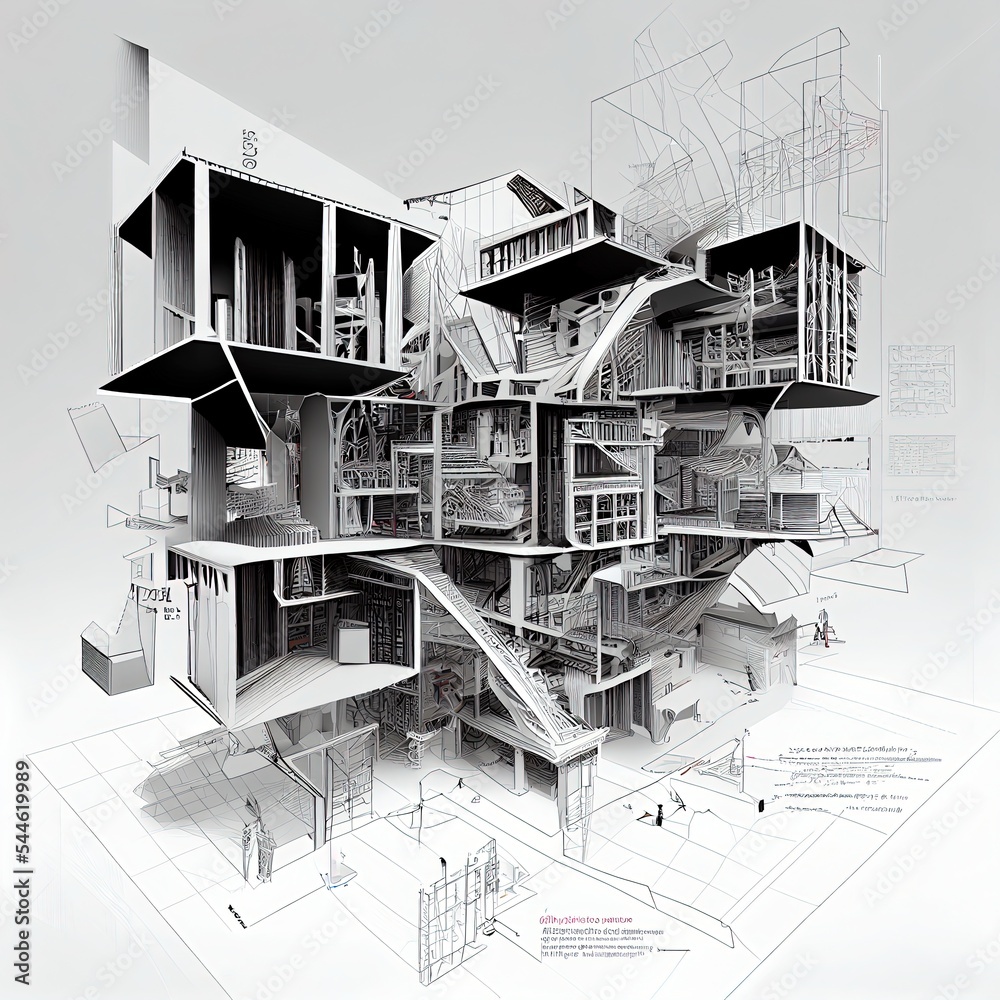 3d architecture exploded diagram illustration Stock Illustration ...