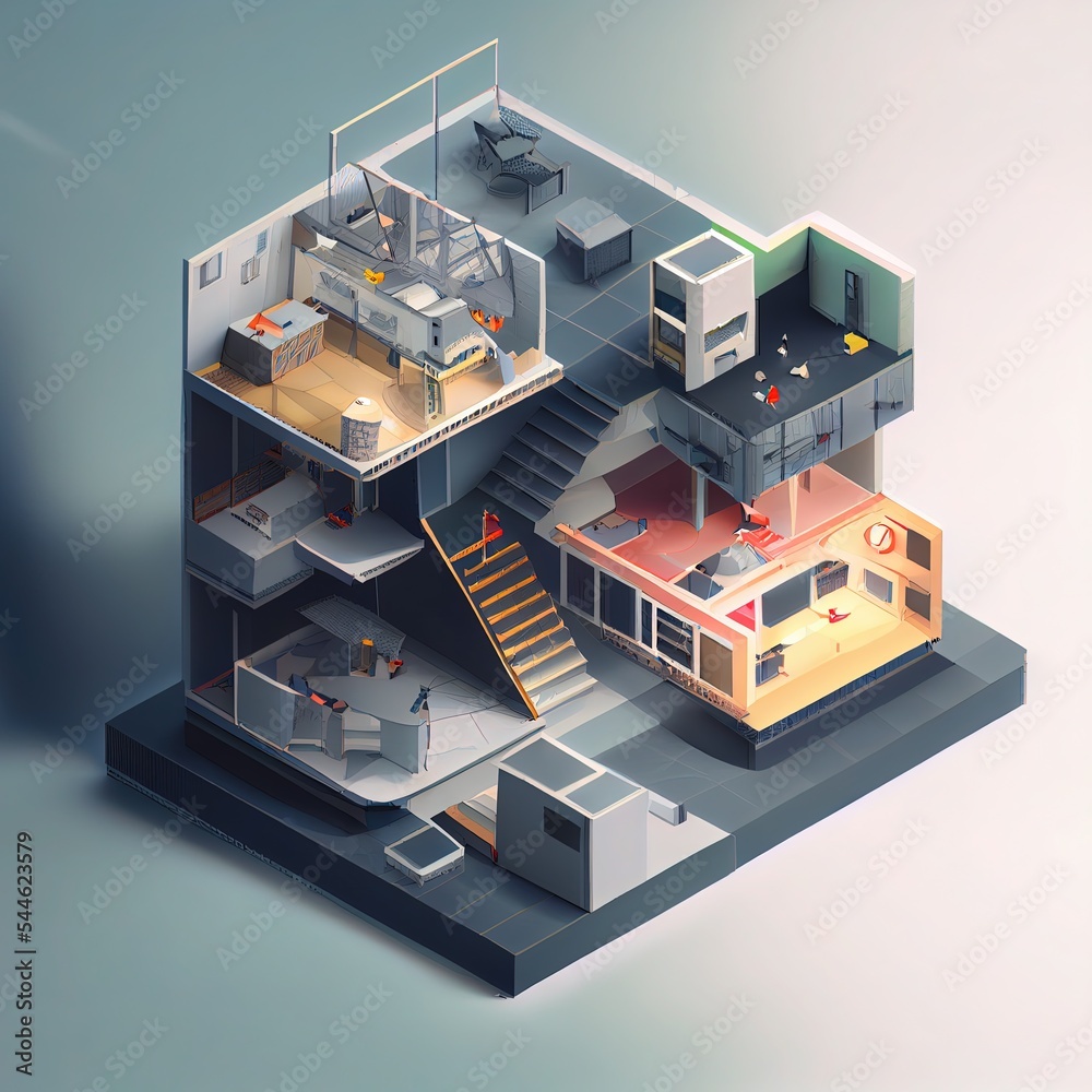 isometric diorama of a building plan Stock Illustration | Adobe Stock