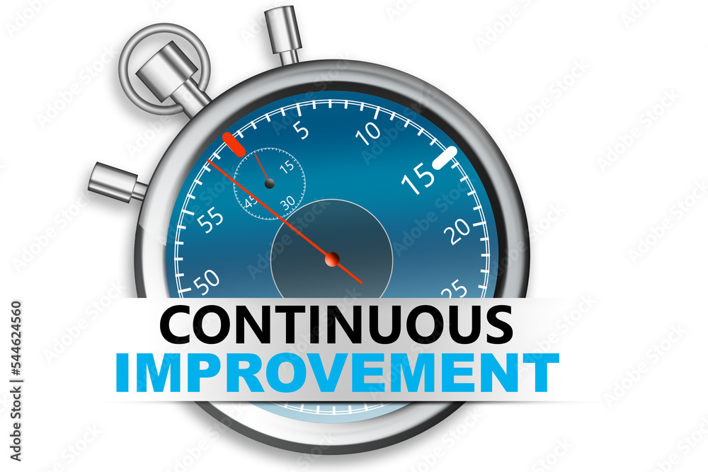 Continuous improvement banner on stopwatch Stock Illustration | Adobe Stock