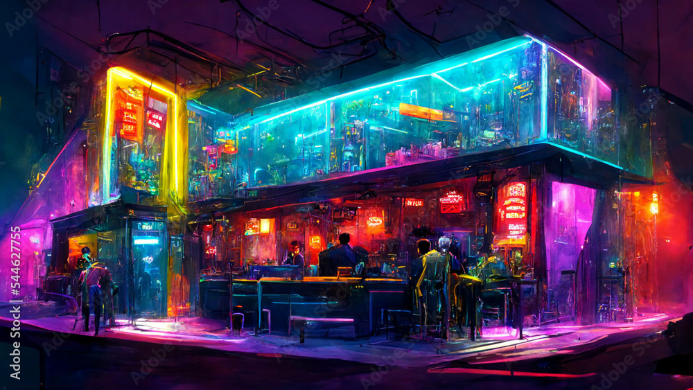 Neon-Cyberpunk Dive Bar Stock Illustration | Adobe Stock