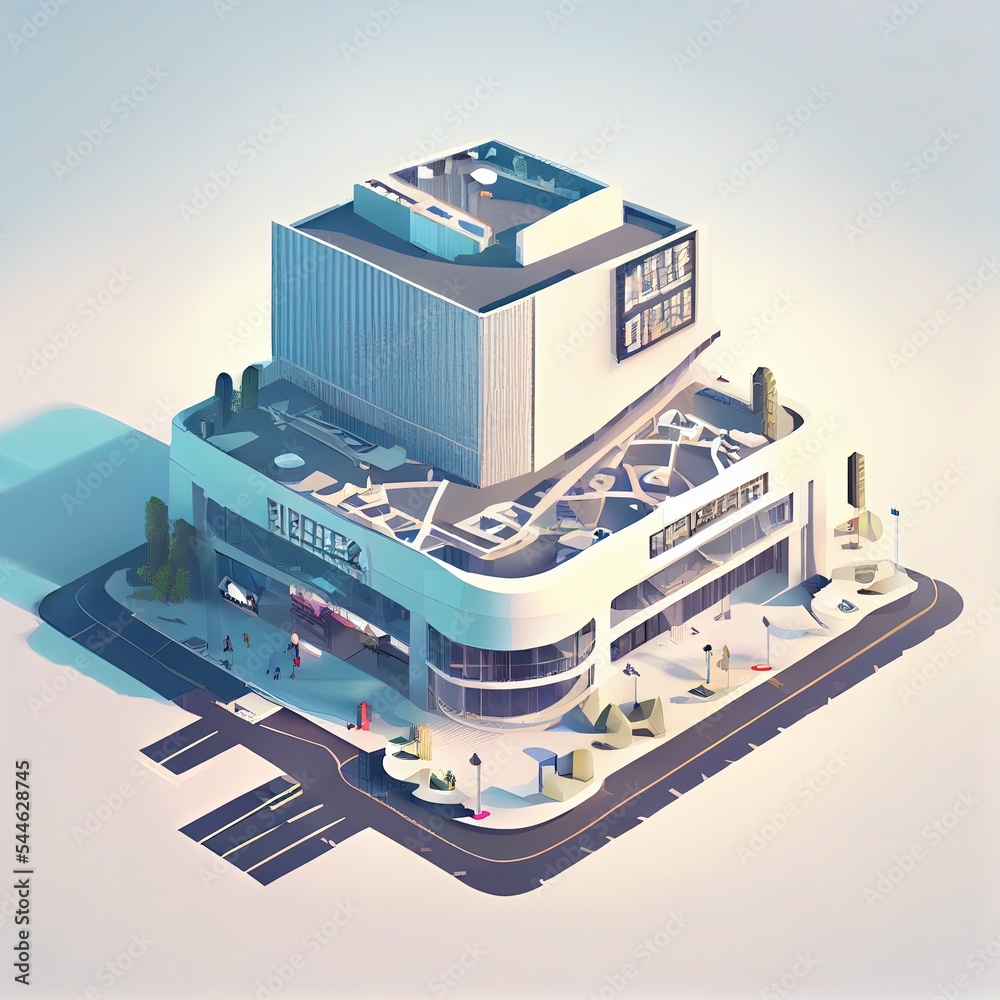 isometric diorama of a Urban landscape with big modern building of ...