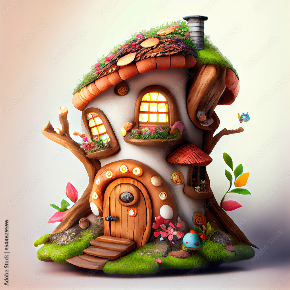 Tiny Fairy House 03 3D illustration, Fairy tale home, Small house, elf ...