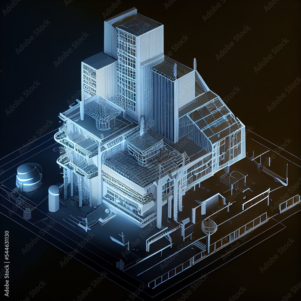 isometric diorama of projection of drawing of building Architecture ...