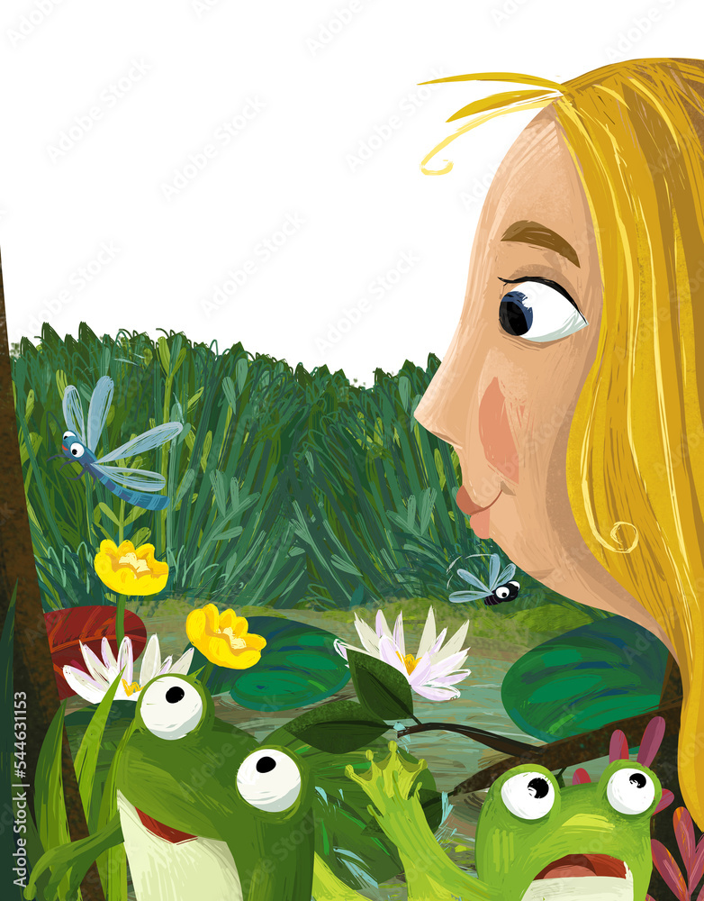 cartoon girl princess frog insects flying illustration Stock ...