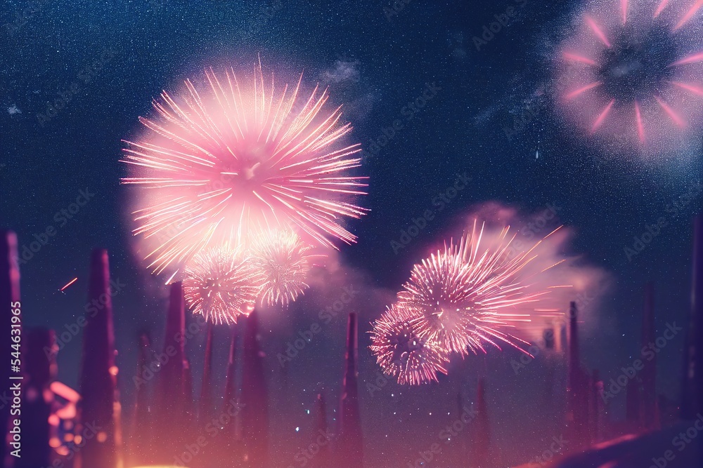 Exploding festival firework. Festive show in night sky. Flashes of ...