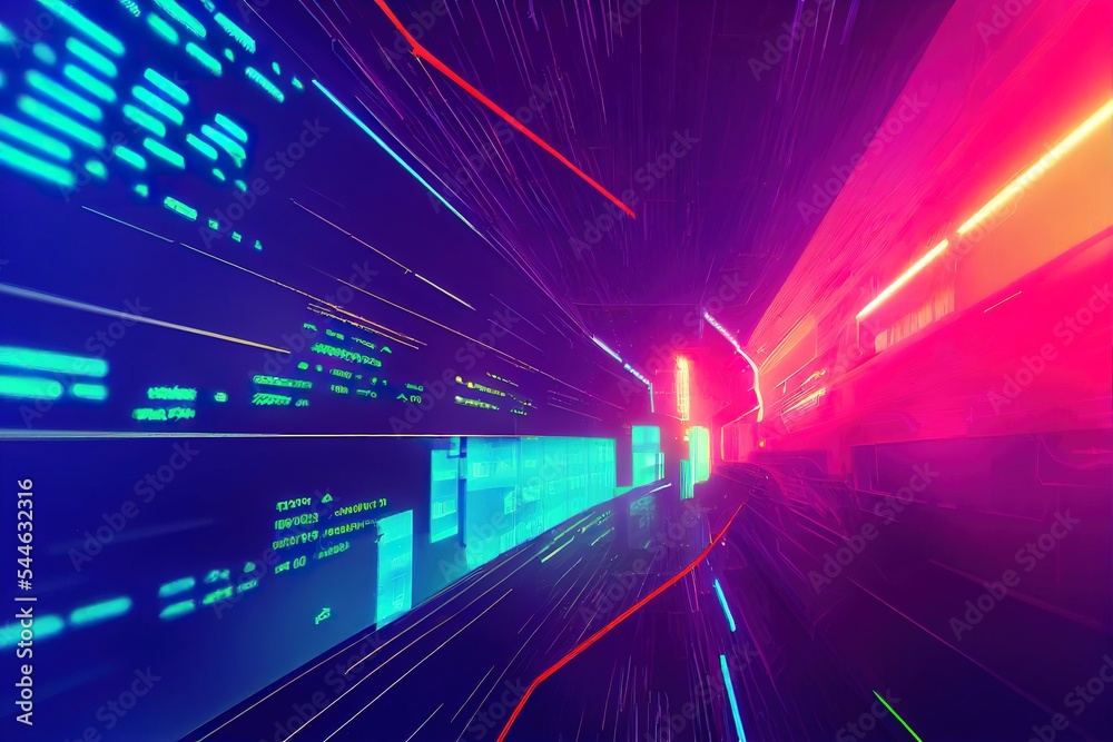 Futuristic data flow, data transfer technology. Cyberpunk, big data and ...