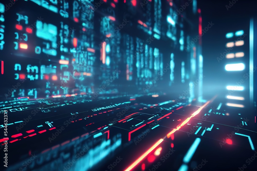 Futuristic data flow, data transfer technology. Cyberpunk, big data and ...