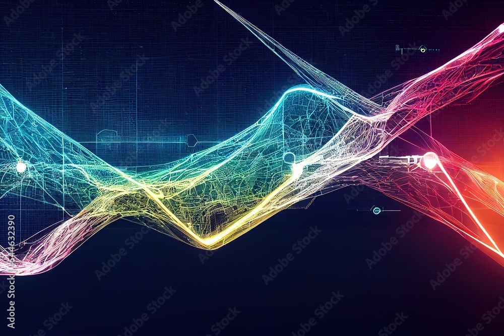 Futuristic data flow, data transfer technology. Cyberpunk, big data and ...