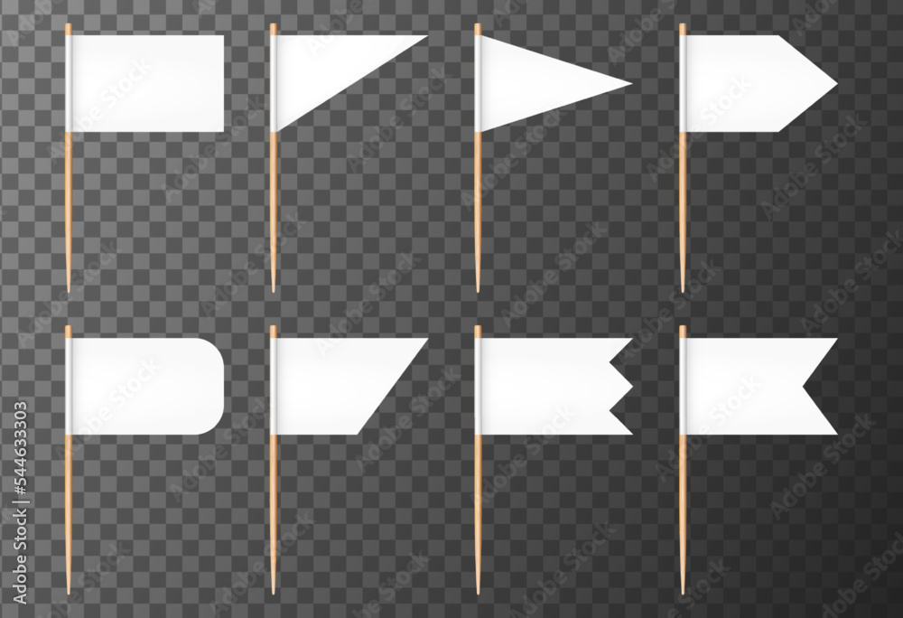 Toothpick flags set on transparent background. White realistic paper ...
