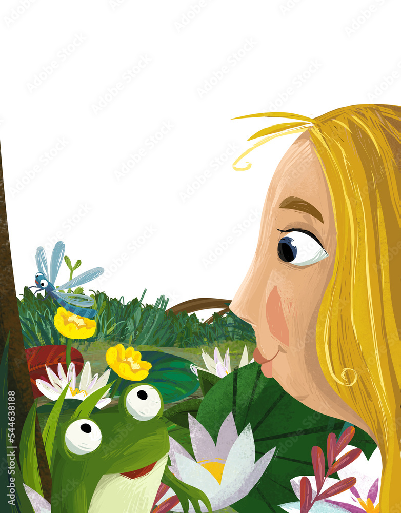 cartoon girl princess frog insects flying illustration Stock ...