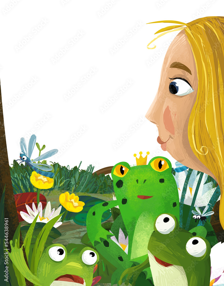 cartoon girl princess frog insects flying illustration Stock ...