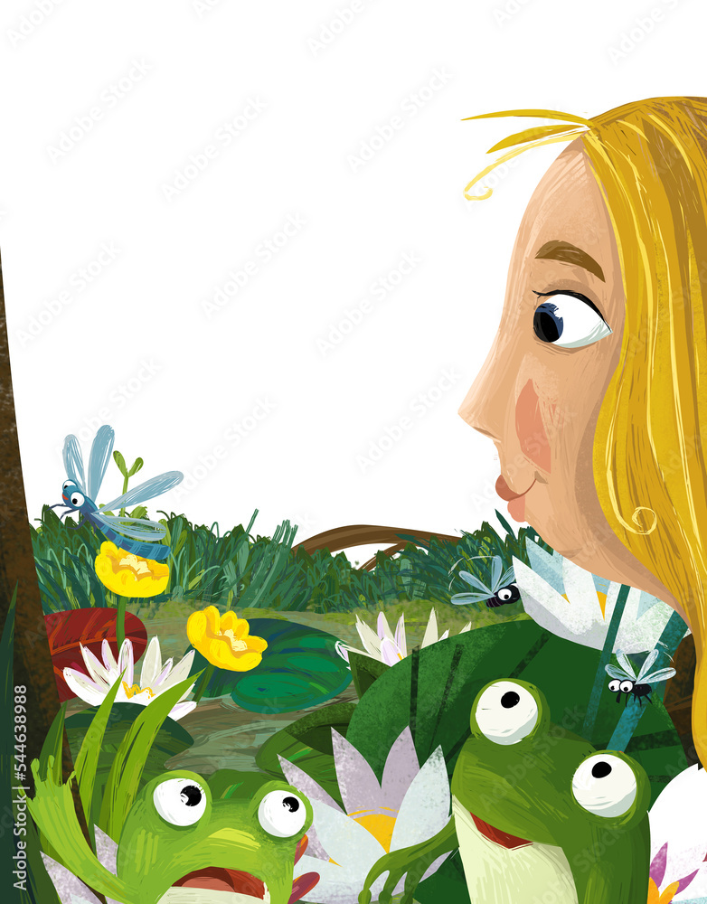 cartoon girl princess frog insects flying illustration Stock ...
