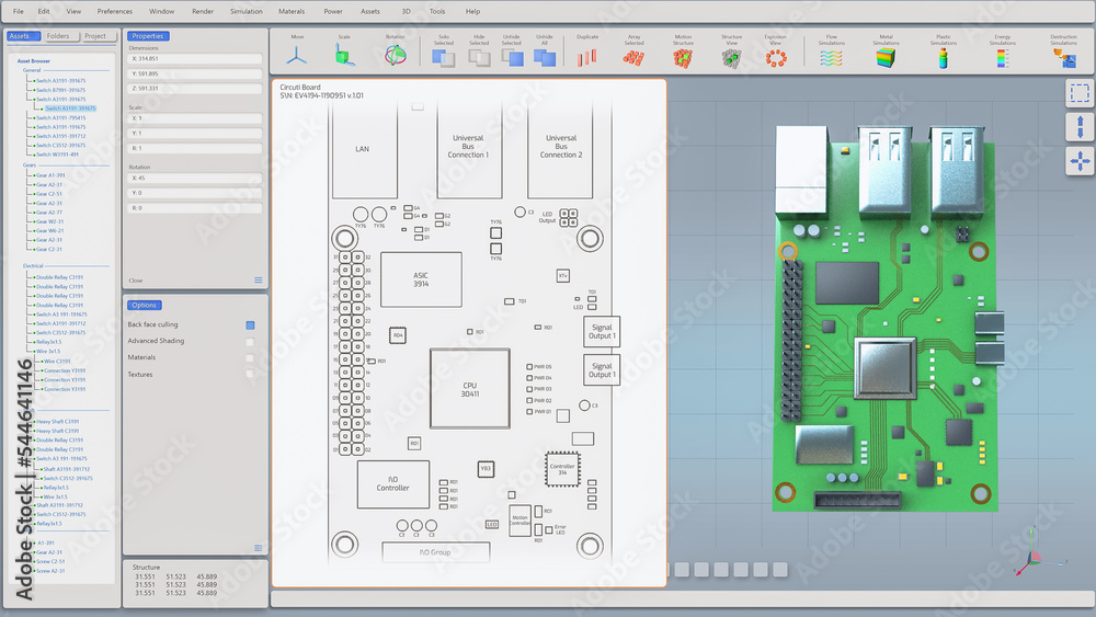 3D VFX Graphics Design of Printed Circuit Board, Computer Motherboard ...