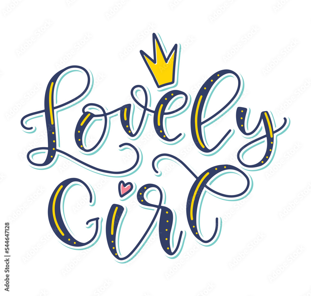 Lovely girl colored lettering isolated on white background. Vector ...